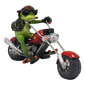Ebros 8.5" Long Born to Ride Biker Frog Smoking Cigar Riding On Red Chopper Motorcycle Bike Statue Crazy for Frogs Toads Home Decor Accent