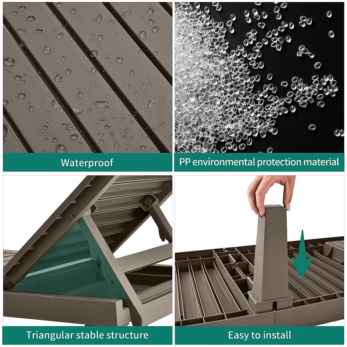 YITAHOME Chaise Outdoor Lounge Chairs with Adjustable Backrest, Multi-Functional Patio Loungers Easy Assembly & Lightweight, Waterproof Poolside Chaise Lounge with 265lbs Capacity - Taupe