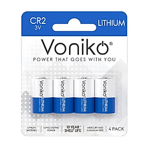 Voniko CR2 3V Lithium Batteries (4-Pack), CR2 3 Volt High Power Lithium-Battery 10 Years Shelf Life – for Video and Photo-Cameras, Equipment-Lighting, and More