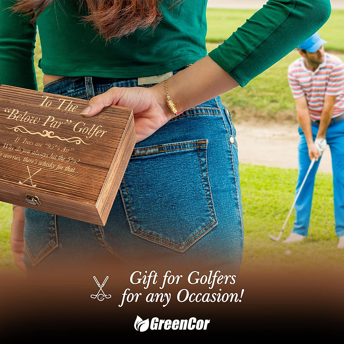 GreenCor Funny Birthday Golf Gifts for Men - Him | Husband | Friend - Whiskey Glass Set Engraved ‘To The “Below Par” Golfer”’ Gifts for Birthday - Christmas - Friend - Bachelors Party - Anniversary