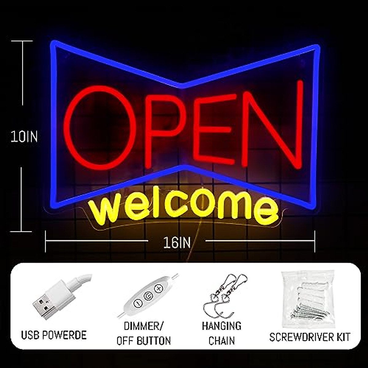 KUshopfast Open Neon Signs For Business, LED Neon Open Sign, USB Powered Open Sign For Window Business Storefront Bar Salon Hotel Cafes Restaurants,16IN