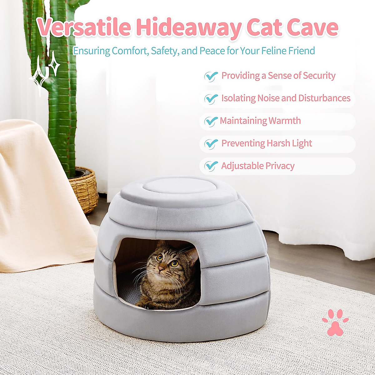 Made4Pets Cat Bed and House, 2-in-1 Foldable Cat Houses for Indoor Cats, Soft Velvet Cat Cave, Removable and Washable Cushion, Cat Condo for All-Season Comfort and Style