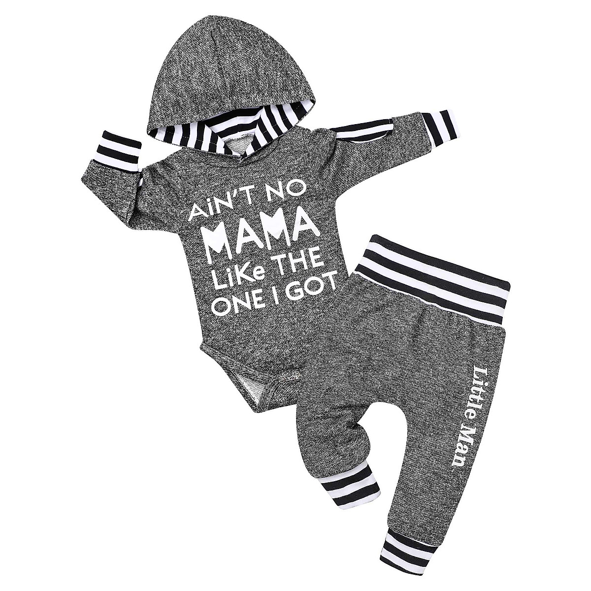 Fommy Baby Boy Clothes 0-3 Months boy clothes Letter Print Hoodies+Little Man Stripe Long Pants 2PCS Infant Boy Outfit Baby Boy Stuff Gifts Clothing Set