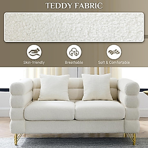 Wrofly Cloud Couch for Living Room, 59" Modern Overstuffed Deep Seat Boucle Sherpa Loveseat Sofa with 2 Pillows, Comfy Upholstered 2 Seater Love Seat for Bedroom Office, Beige White Teddy