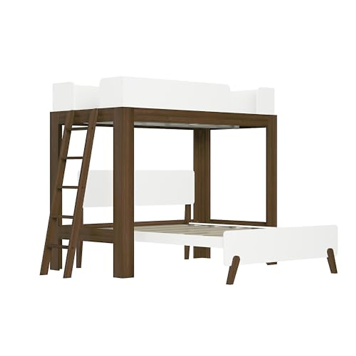 Max & Lily Twin over Full L-Shaped Bunk Bed, Mid-Century Modern Bunk Solid Wood Bunk for Kids, Strong Wood Slat Support, No Box Spring Needed, White/Walnut