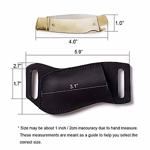 Gentlestache Leather Pocket Knife Sheaths for Belt, Folding Knife Sheath, EDC Belt Knife Sheath for Folding Knife, Compact Draw Knife Holster Black