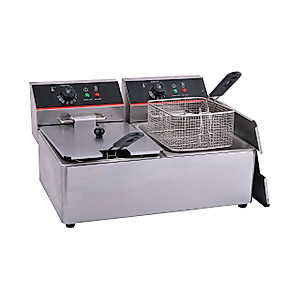 Hakka Commercial Stainless Steel Deep Fryers Electric Professional Restaurant Grade Turkey Fryers (2x8 Liter)