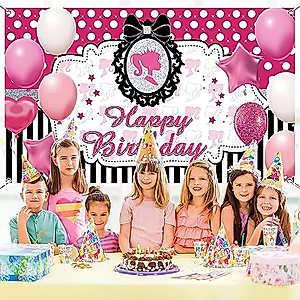 Pink Girl Birthday Party Backdrop Banner Princess Themed Backdrop Doll Head Photo Frame Glamour Girl Photography Background Pink Girls Birthday Party Decorations Photo Props Girl Party Favor