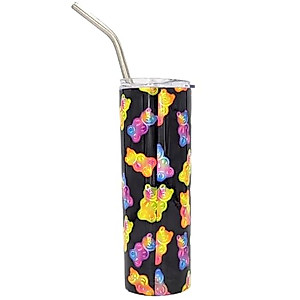 Siesta Drinkware - Personalized 20oz Food Theme Skinny Tumbler - Silicone Nonslip bottom and Double wall Vacuum Insulated - Stainless Steel (Gummy Bears Black, Without Customization)