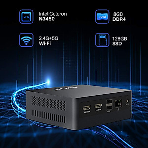 AWOW Mini PC Mini Desktop Computer Intel Celeron N3450, 8GB DDR4 128GB SSD 4K@30Hz, HDMI x2, Dual Band WiFi, USB x4 Gigabit Ethernet, BT 4.2 AL34 Micro PC