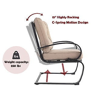 MFSTUDIO 2PCS Patio Bistro Dining Spring Motion Chairs Outdoor Furniture for Backyard, Garden with Removable Cushion Seat, Metal Frame, Beige