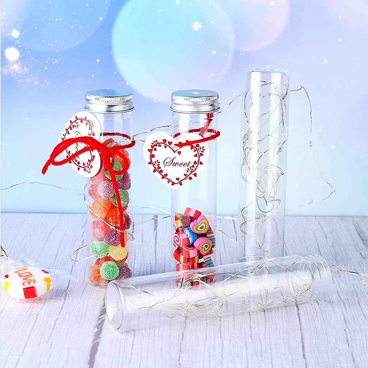 20 Pcs 115ml Test Tubes,Clear Clear Plastic Test Tubes with Caps for Candy,Bath Salts,Spices,Dried Flowers and Party Decor