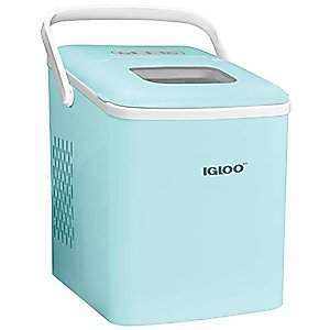 Igloo ICEB26HNAQ Automatic Self-Cleaning Portable Electric Countertop Ice Maker Machine With Handle, 26 Pounds in 24 Hours, 9 Ice Cubes Ready in 7 minutes, With Ice Scoop and Basket, Aqua