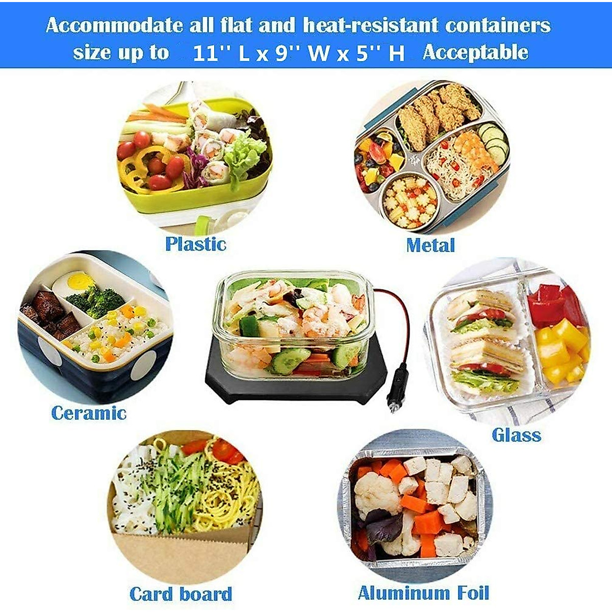 Portable Oven 12V Car Food Warmer Large Electric Lunch Box Personal Microwave Reheating & Raw Food Cooking in Car, Truck, Travel, Camping, Office,Work(Black)