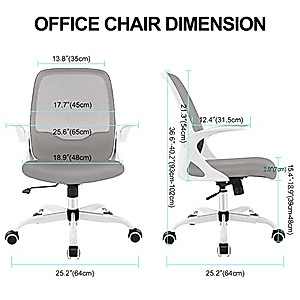 KERDOM Office Chair, Ergonomic Desk Chair, Breathable Mesh Computer Chair, Comfy Swivel Task Chair with Flip-up Armrests and Adjustable Height Grey