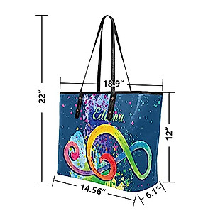 Watercolor Music Note Blue Personalized Leather Tote Bag Large Capacity Handbag