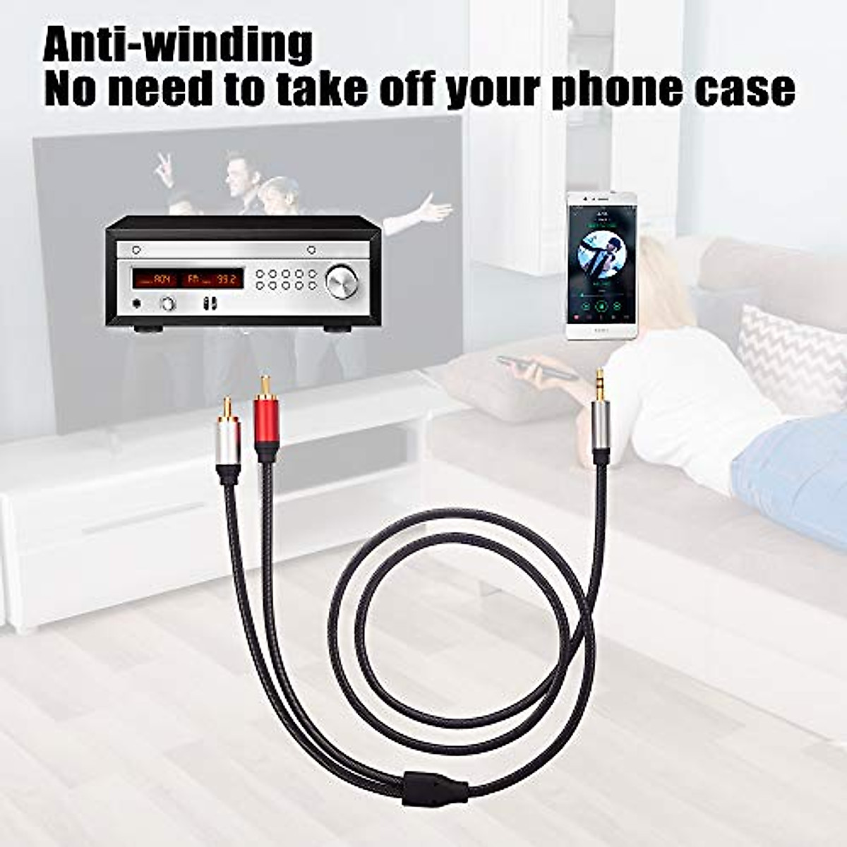 RCA Cable 6Ft, 3.5mm Male to 2RCA Male Stereo Audio Adapter Cable Nylon Braided AUX RCA Y Cord for Smartphones, MP3, Tablets, Speakers, HDTV and More(6Ft/2M)