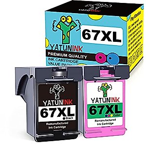 YATUNINK Remanufactured 67XL Ink Cartridge Replacement for HP 67 XL Black Color Ink Cartridge for HP DeskJet 1255 2732 2752 2755 Envy Pro 6452 6455 6458 DeskJet Plus 4140 4152 Printer(1Black 1Color)