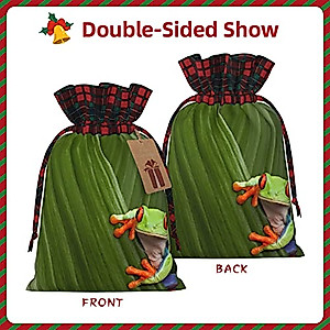 Allgobee Christmas Drawstring Gift Bags Tropical-Funny-Tree-Frog Buffalo Plaid Drawstring Bag Party Favors Bags