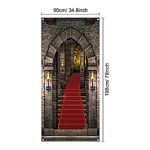 Blulu 3D Castle Entrance Door Banner Castle Entrance Door Cover Large Fabric Medieval Themed Stone Backdrop Gothic Birthday Photo Background for Potter Themed Vampire Halloween Party Decor 6.5 x 3 Ft