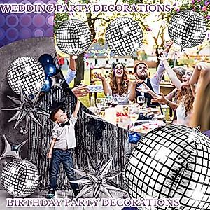6 Pcs 32 Inch Big Disco Ball Balloon 70s Disco Balloons Disco Party Decoration Large 4D Silver Metallic Disco Balloon Giant Mirror Disco Balloon for 70s Disco Dance Birthday Wedding Graduation