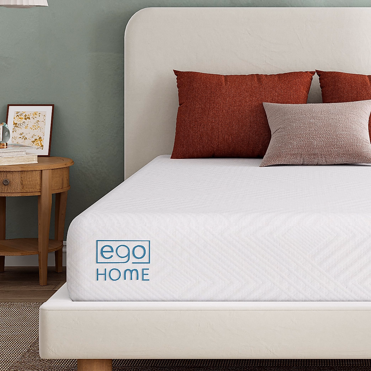 EGO White 8 Inch Queen Memory Foam Mattress, Gel Green Tea Mattress Bed in a Box, CertiPUR-US Certified, Double Mattress, 60"x80", Medium Firm