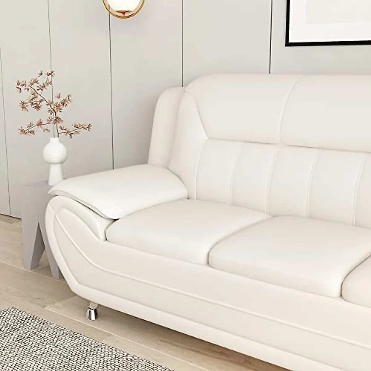 US Pride Furniture Michael Collection Modern Style Faux Leather Couch-Versatile 3 Seater Accent Piece for Living Room, Bedroom or Office-Comfortable Design and Elegant Look, 79" Sofa, Snowy White