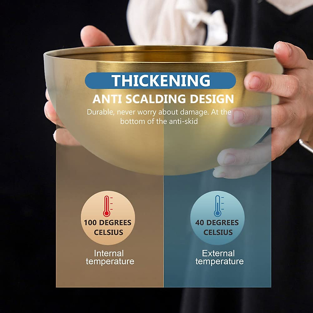 Cabilock 2pcs Korean Stainless Steel Bowls Metal Serving Bowl Small Mixing Bowl Kitchen Prep Bowl for Salad Cereal Noodle Ramen Pasta Snacks 12cm Golden