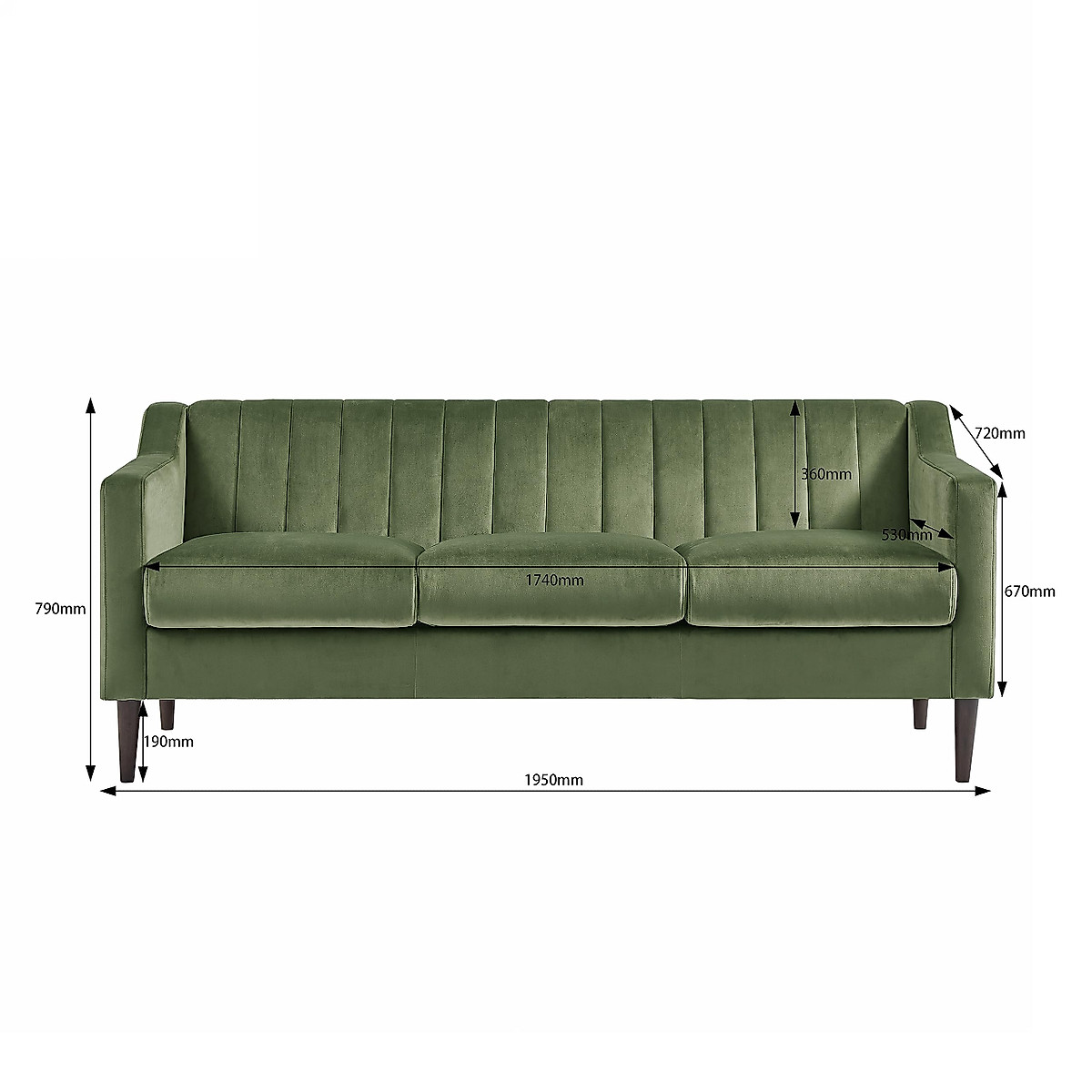 Gecheer Mid Century Modern Chesterfield Sofa Couch, Comfortable Upholstered Sofa with Velvet Fabric and Wooden Frame and Wood Legs for Living Room/Bed Room/Office Green -3 Seats