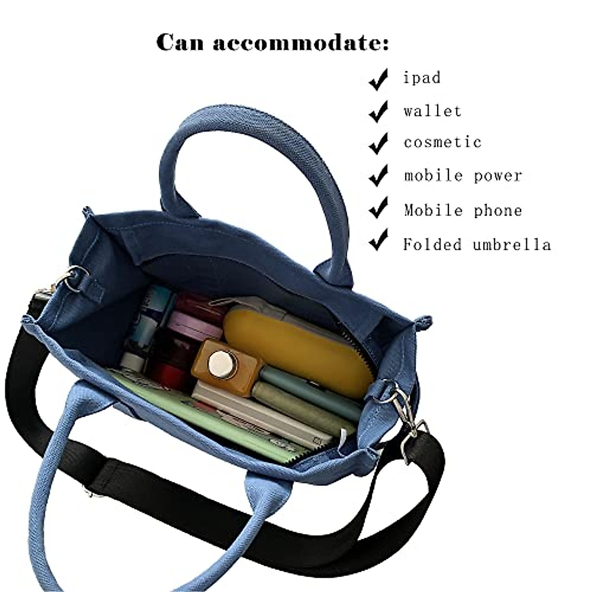 Canvas Tote Bags for Women Handbag Tote Purse with Zipper Shoulder Bag Crossbody Bag for Office, Travel, School (Blue)