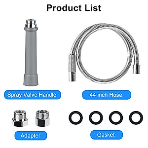 Replacement B-0044-H Commercial Sink Sprayer Hose for T&S Brass, 44 inch Stainless Steel Flexible Pre-Rinse Hose with Heat Resistant Gray Handle Commercial Kitchen Sink Faucet Dish Spray Part