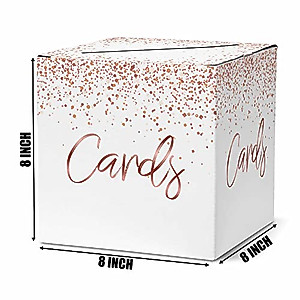 8”Card Box, White and Rose Gold Cards Receiving Box, For Birthday, Wedding, Bridal or Baby Shower, Engagement, Retirements, Graduation, Money Box Holder, Party Favor, Decorations, 1 pte (Cabox008