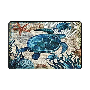 Soft Area Rug for Living Room,Nautical Blue Sea Turtles Beach Theme Ocean---1,Large Floor Carpets Doormat Non Slip Washable Indoor Area Rugs for Bedroom Kids Room 4 x 5.3Ft