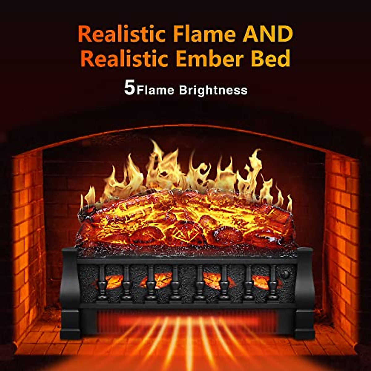 R.W.FLAME Electric Fireplace Log Set Heater 21IN, Remote Control, Flame Brightness Adjustable,Realistic Ember Bed