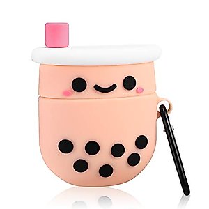 Oqplog for Airpod 2/1 Case - Smile Milk Tea, Food Design Cute 3D Cartoon Funny Kawaii for Airpods 1st 2nd Soft Silicone Cover Fashion Cool Fun Stylish Air Pods Cases for Girls Women Boys Girly Teen