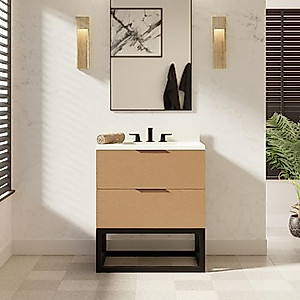 Kitchen Bath Collection Mia 30-inch Bathroom Vanity: Includes Blonde Wood Cabinet with Matte White Countertop and White Ceramic Sink