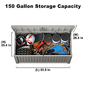 150 Gallon Waterproof Outdoor Resin Deck Box with Lockable Lid, Easy Assembly Features and Convenient Handles For Cushion, Pillows and other Patio Furniture (Grey)