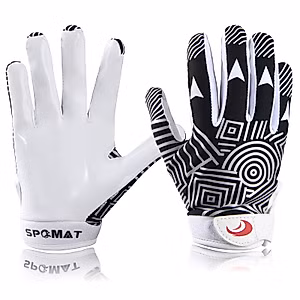 SPOMAT Youth Football Gloves Kids Silicone Grip Receiver Gloves with Super Stick Ability for Best Game Experience, Rocket Black M/L