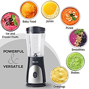 Mueller Personal Blender for Shakes and Smoothies with 15 Oz Travel Cup and Lid, Juices, Baby Food, Heavy-Duty Portable Blender & Food Processor, Grey