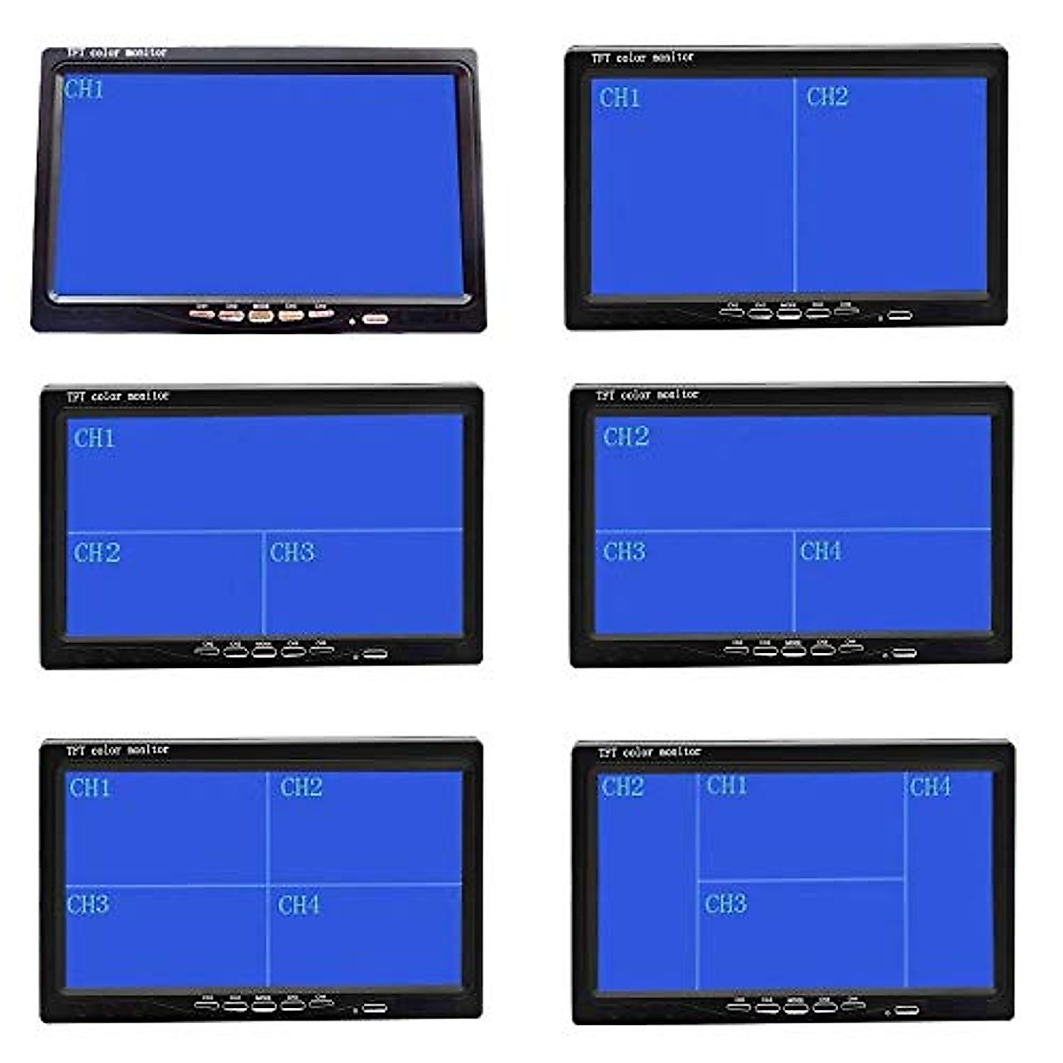 Hikity 7 inch Vehicle Backup Camera Monitor only, Quad Split HD LCD Display Screen, Car Monitor for SUV Van RV Truck, V1/V2/V3/V4 Video Input, 9V/36V + Headrest Mounting Bracket & Dash Stand