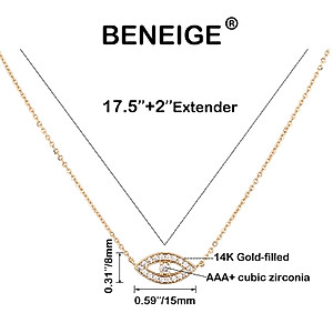 BENEIGE Gold Necklace for Women Dainty 14K Gold Plated Evil Eye Necklace Handmade Everyday Necklace for Women Minimalist Jewelry