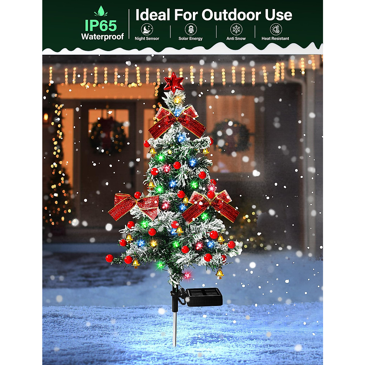 Solar Christmas Trees Lights Outdoor Decoration Waterproof, 40LED Small Solar Power Xmas Tree Pathway Lights, Solar Garden Decorative Stake Lights Yard Decor with Snow 2 Modes for Path Lawn Patio,2PCS
