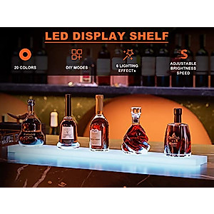 Oarlike LED Liquor Bottle Display Shelf 32 inch Acrylic Lighted Bar Shelf with RF Remote Controller for Home Commercial Bar Floating Wall Mounted Display Shelves 2 Pieces