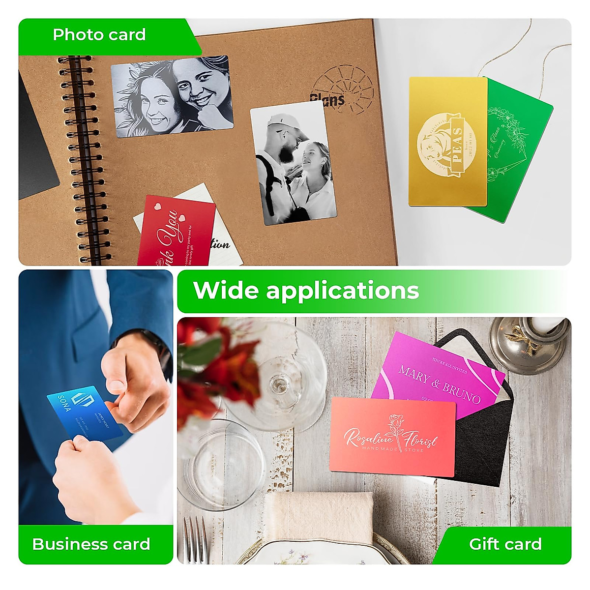 Blue Metal Business Cards Laser Engraving Blanks 60 PCS Sublimation Metal Cards Aluminum Blanks for Engraving, DIY, Gift Cards, Office Name Cards (3.38" x 2.12" x 0.007"）