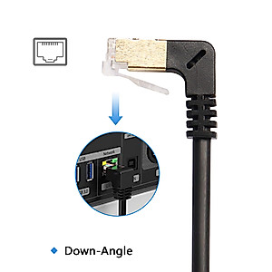 SinLoon 90 Degree Upward to Down Angle Cat8 Ethernet Cable,High Speed 40Gbps 2000Mhz Network Cord,with Gold Plated Plug SFTP Wires CAT8 RJ45 Connector Gaming LAN Cable,for PC, Router 0.5M (Up to Down)