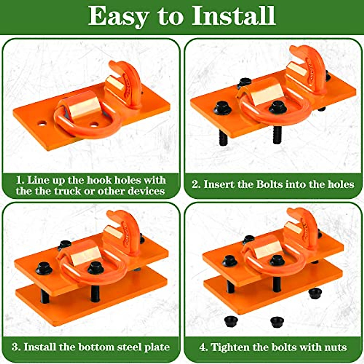 Tractor Bucket Hooks | Grade 70 Forged Steel Bolt On Grab Hook Tow Hook Mount| Heavy Duty Tractor Bucket Accessories | Perfect for Tractor Bucket, RV, UTV, Truck and More, Max 17000 lbs Orange, 2 Pack