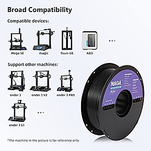 NAGA PLA Plus(PLA+) Filament 1.75mm, Strong Toughness Black PLA 1kg Spool(2.2lbs), PLA Pro 3D Printer Filament, Dimensional Accuracy +/- 0.02 mm, Fit Most FDM Printer