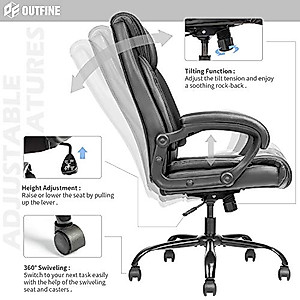 OUTFINE Office Chair Executive Office Chair Desk Chair Computer Chair with Ergonomic Support Tilting Function Upholstered in Leather