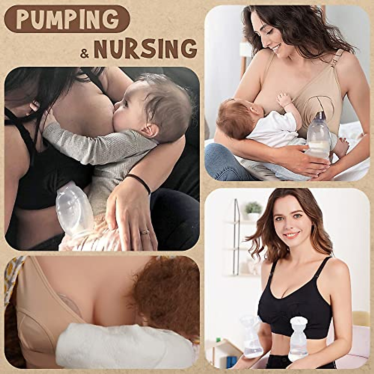 haakaa Pumping Bra Hands Free 3-in-1 Nursing Bras for Breastfeeding, Adjustable Wireless Comfortable Breast Pump Bra, Suitable for Medela,Lansinoh,Philips Avent,Spectra etc(1 Pack, Black, Medium)