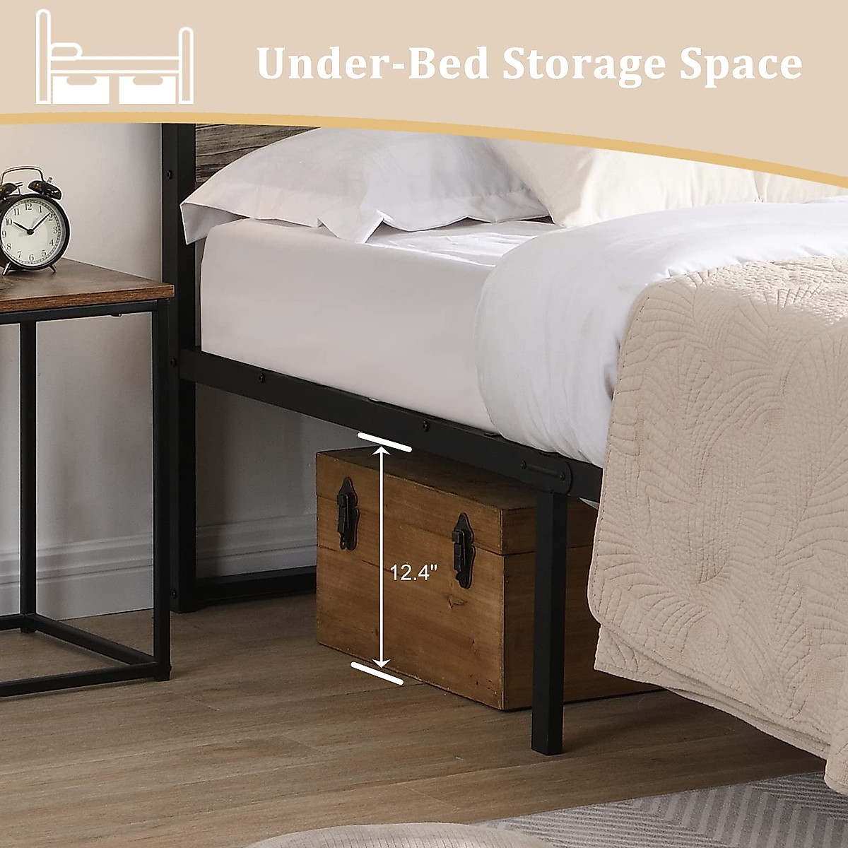 Zevemomo Queen Size Bed Frame, Queen Platform Bed Frame with Metal Slats and Wood Headboard & Footboard/Sturdy & Stable/No Box Spring Needed